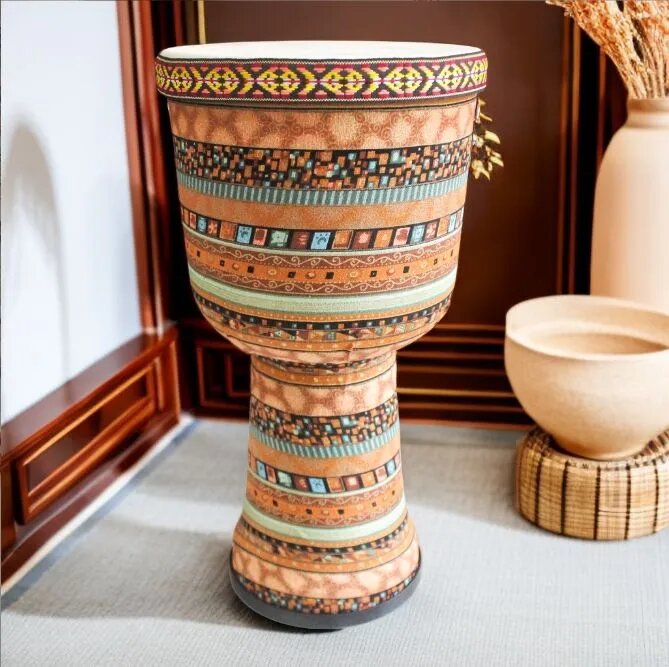 Барабан джембе-22.5cm, музыкальный этнический инструмент, "Светлый" 22.5*22.5*42 см, ручная работа