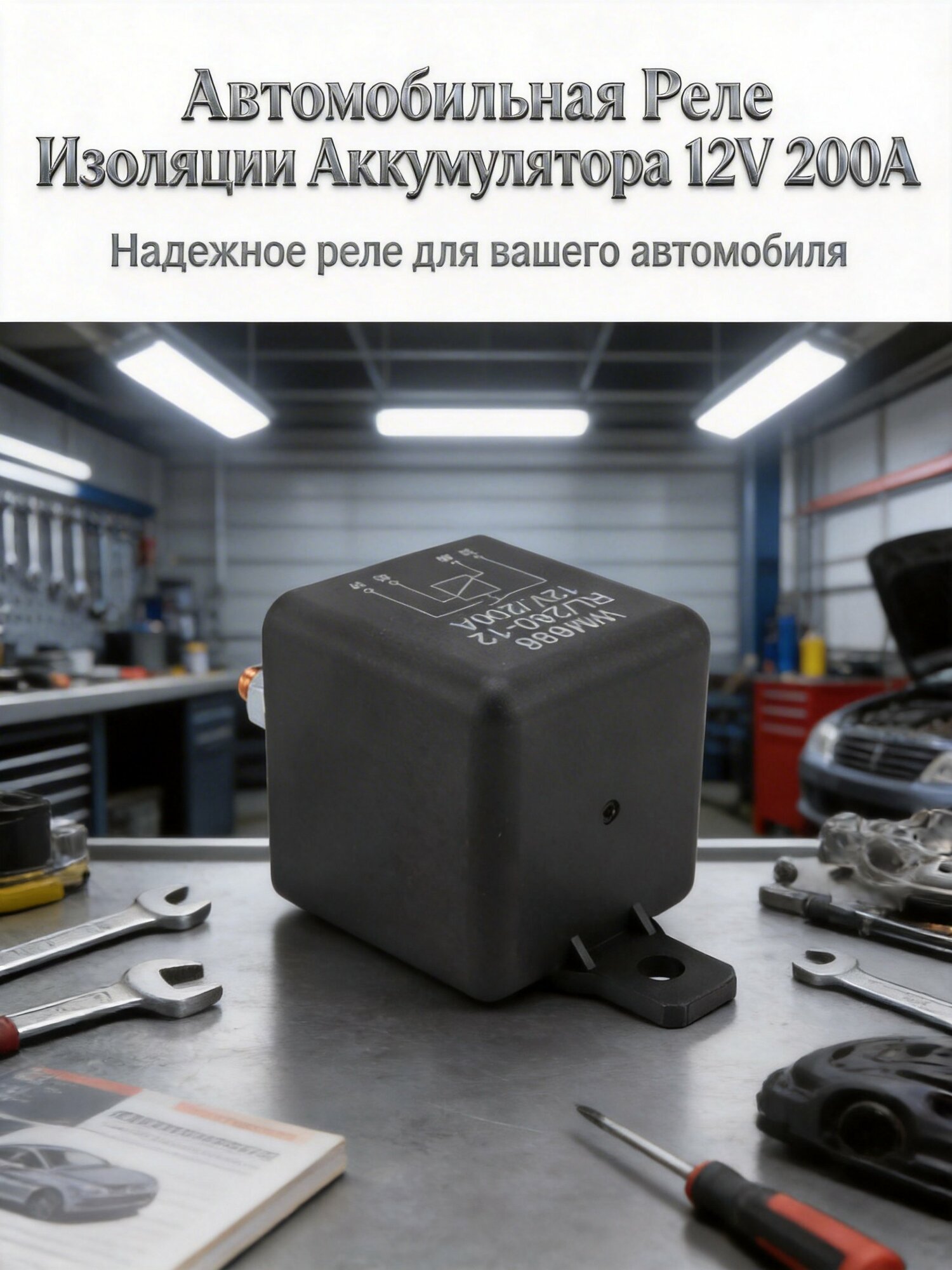 Реле изоляции аккумулятора 12 В, 4-контактное пусковое нормально разомкнутое 200A WM686 RL180 автомобильный переключатель с ABS корпусом и клеммой M6