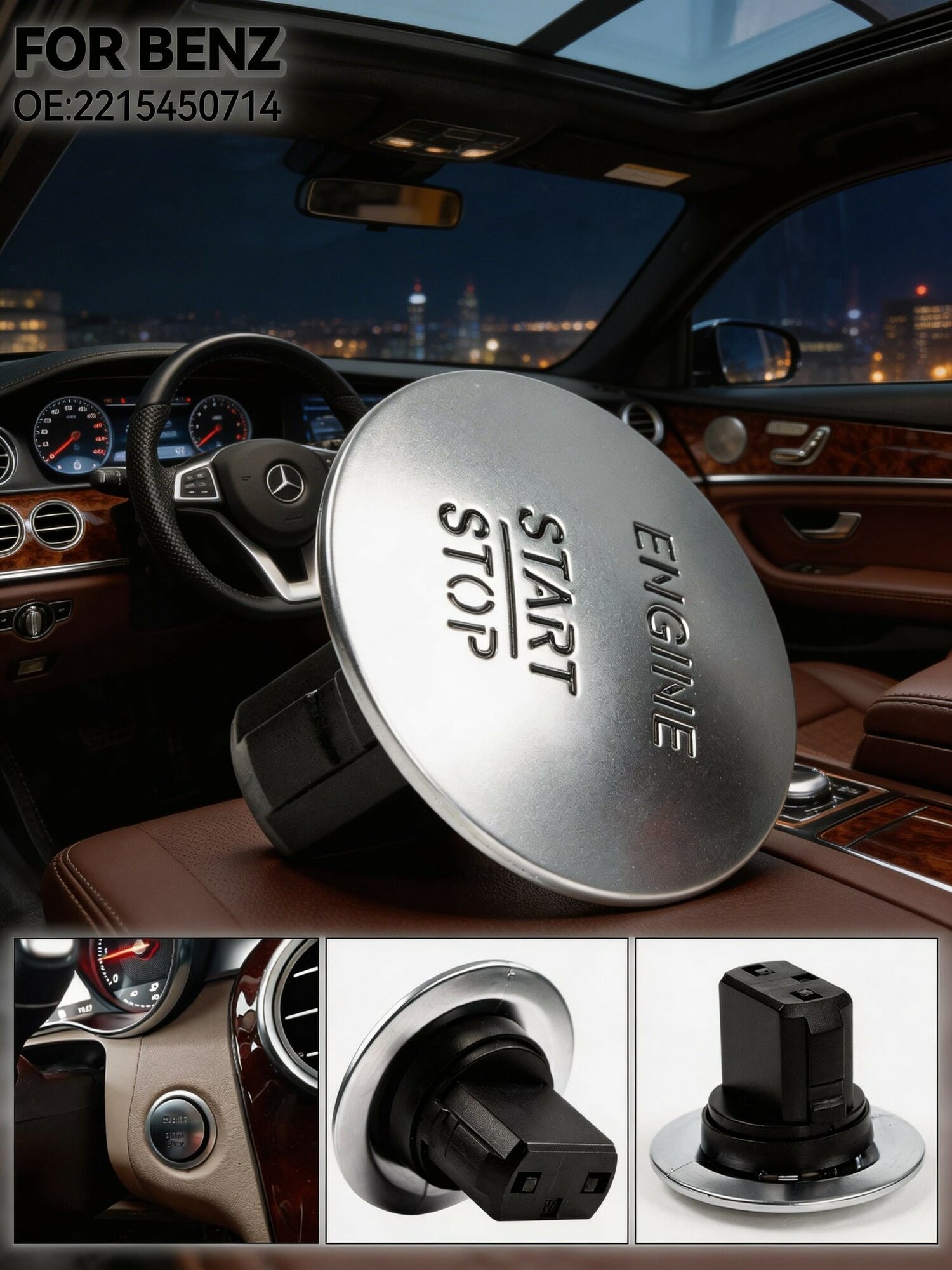 Кнопка старт-стоп с бесключевым запуском для Mercedes Benz W164 W205 W212 W213 W221, OEM 2215450714 33161207, серебристая ABS диаметр 3,5 см