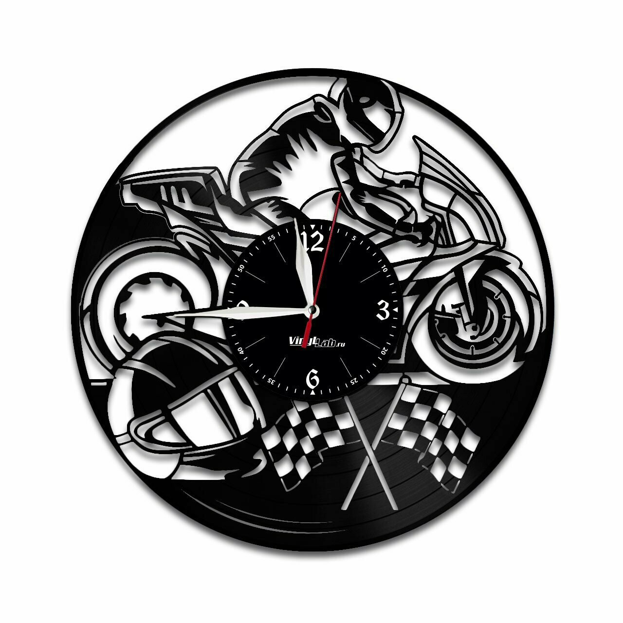 Часы из виниловой пластинки (c) VinylLab Motoracing, диаметр 30 см