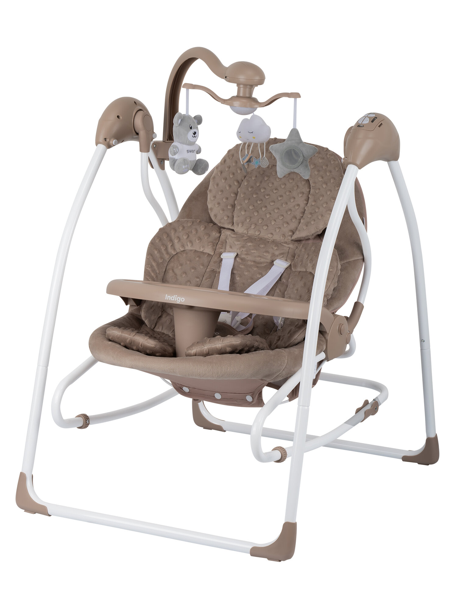 Электрокачели шезлонг 2 в 1 Indigo FRESH, с пультом управления, темно-бежевый