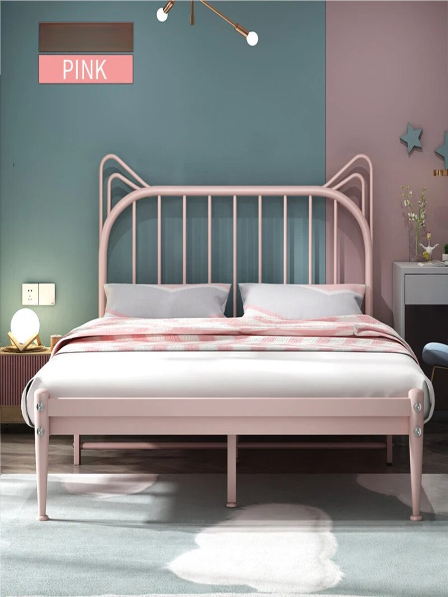 Односпальная кровать 100x190 см с усиленной реечной основой, высоким изголовьем и металлическим каркасом - для дома