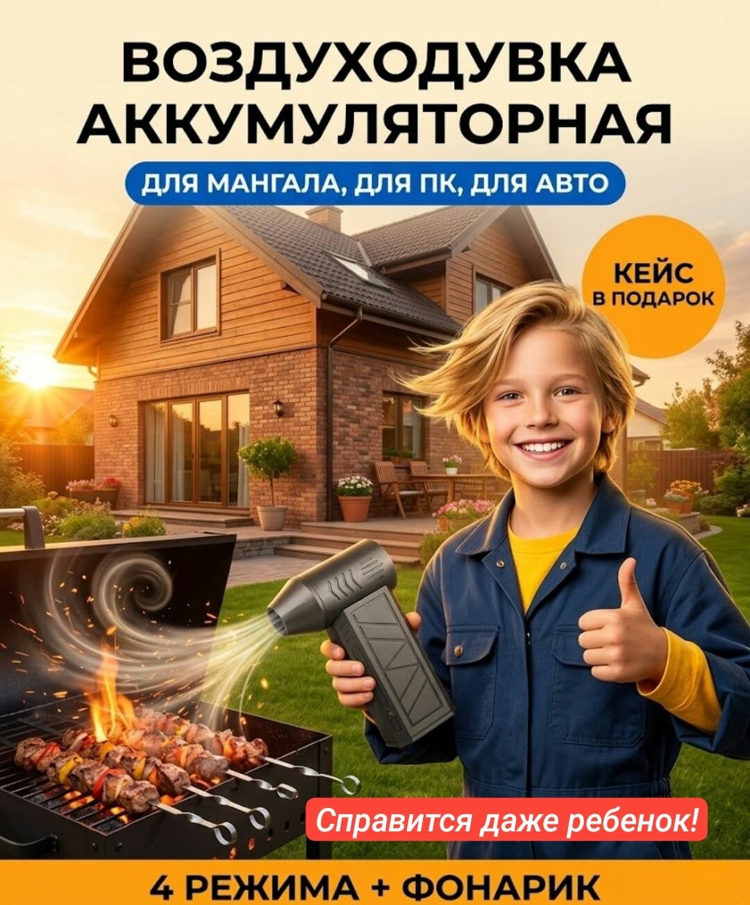 Воздуходувка аккумуляторная ручная с пылесосом в кейсе