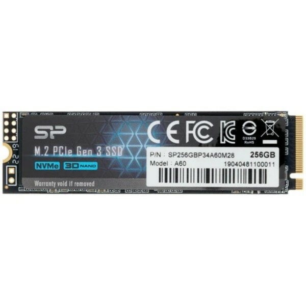 Твердотельный накопитель SSD M.2 256 GB Silicon Power SP256GBP34A60M28 2200/1600, PCIe Gen3 x4, 3D NAND