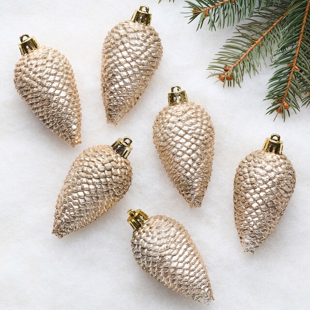 Елочная игрушка Шишка Альто - Перламутровая 8 см, 6 шт, пластик, подвеска, Winter Deco, 028602