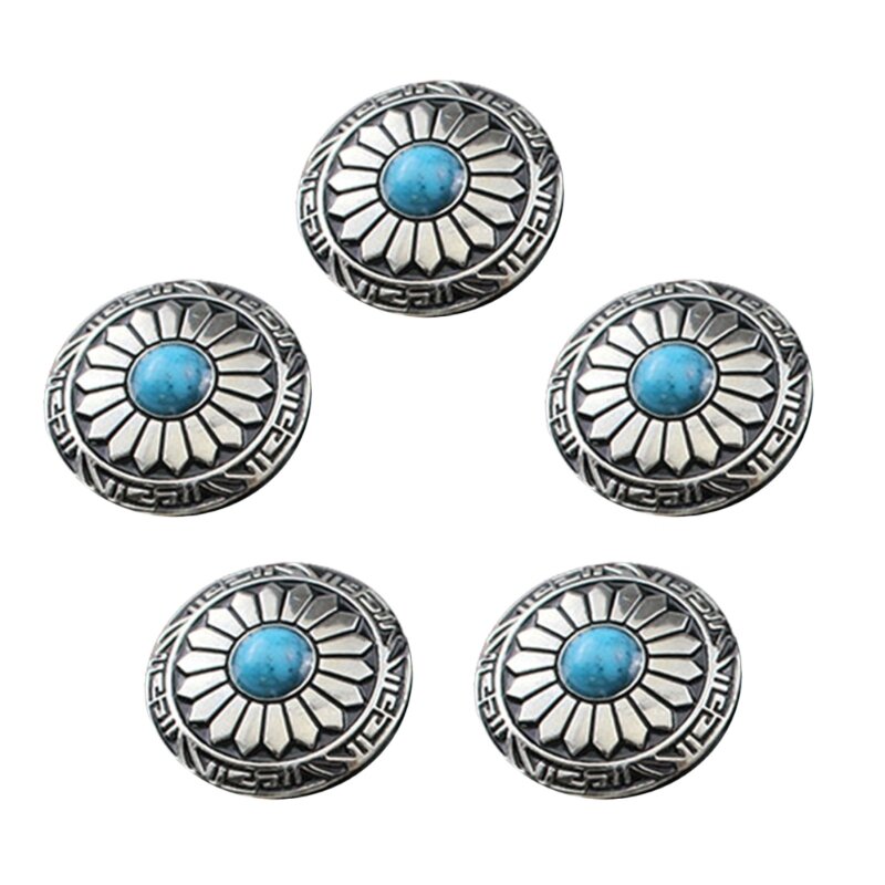 5 Pcs 25mm Round Flowers Button Leather Decorative Button Imitation Turquoise Button Wedding Buttons