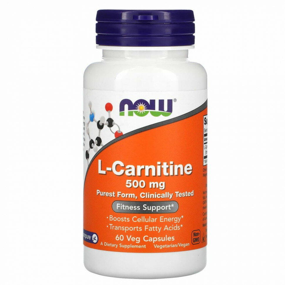 NOW Foods L-Carnitine, L-Карнитин 500 мг для похудения - 60 капсул