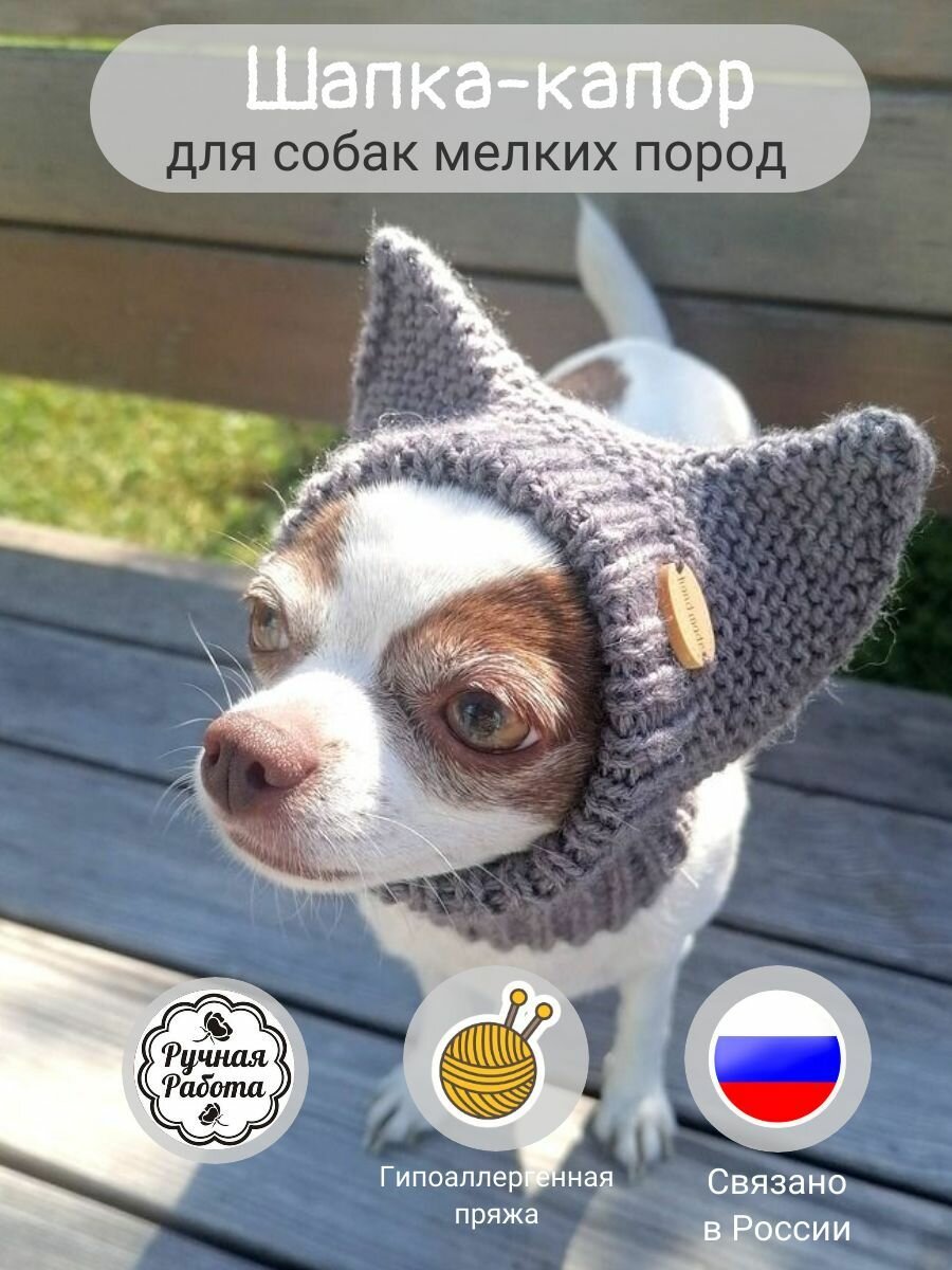 Шапка для собак мелких пород с пространством для ушей, серая, размер L