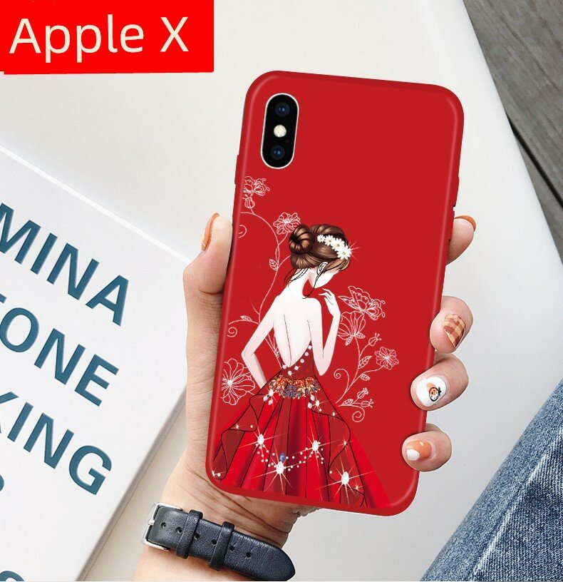 Красный силиконовый чехол для iPhone 8 Plus с узором 'Сияющая богиня', полная защита и антипробуксовка