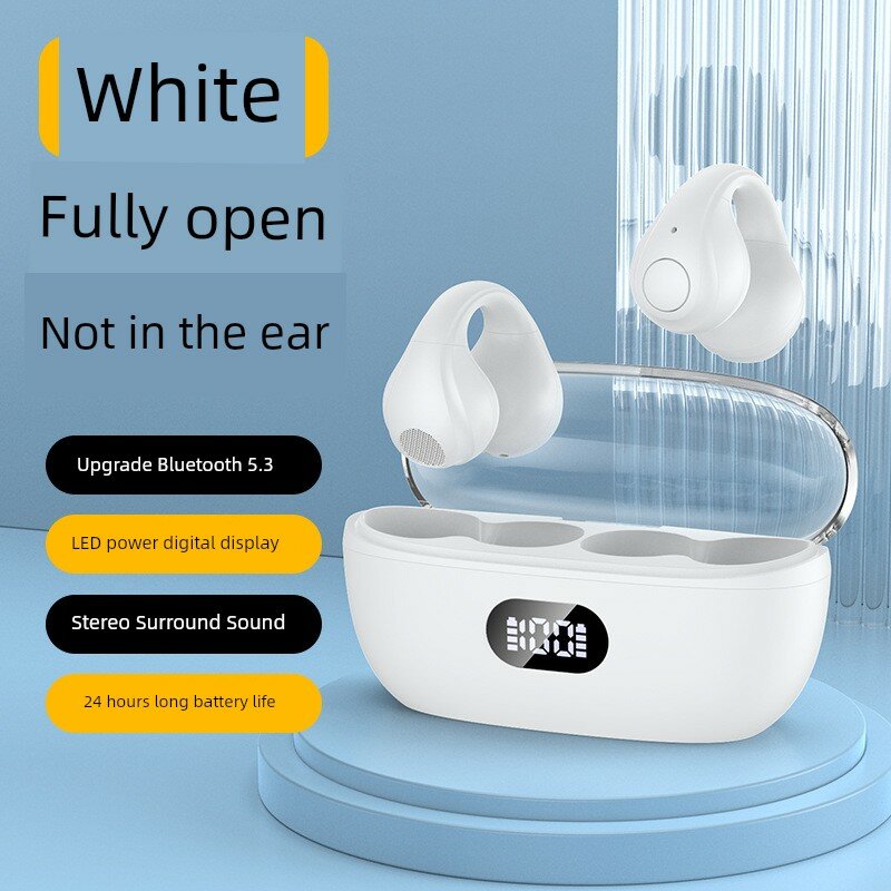 Беспроводные Bluetooth клип-наушники с HIFI звуком, шумоподавлением и 30-часовой батареей - Белый