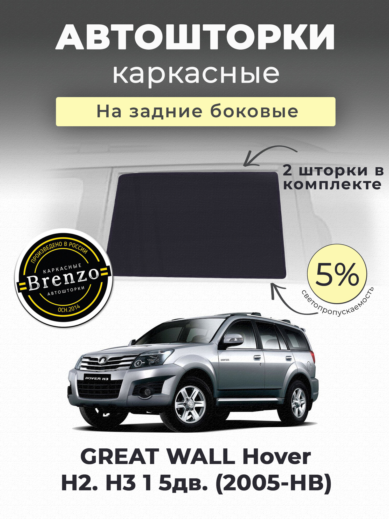 Каркасные шторки GREAT WALL Hover H2. H3 1 Внедорожник 5дв. (2005 - по н. в.) на задние двери 5%