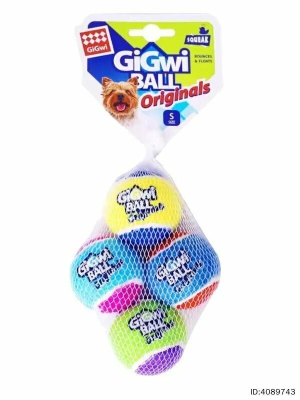 Мяч для собак GiGwi с пищалкой теннисный 5 см, 4 шт