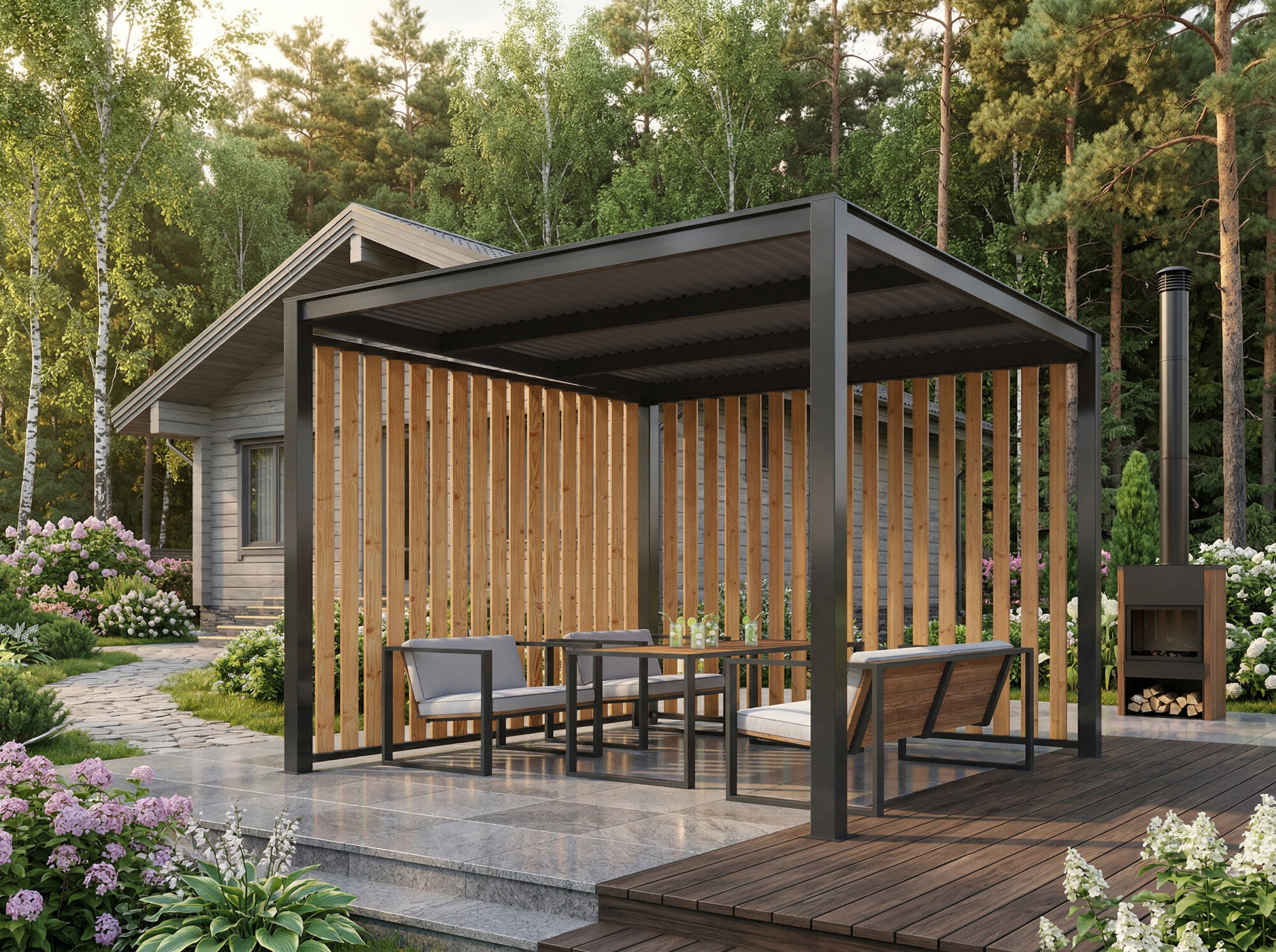 Беседка LasPergolas C MAX 1, лиственница, 3x3 м без реечного потолка
