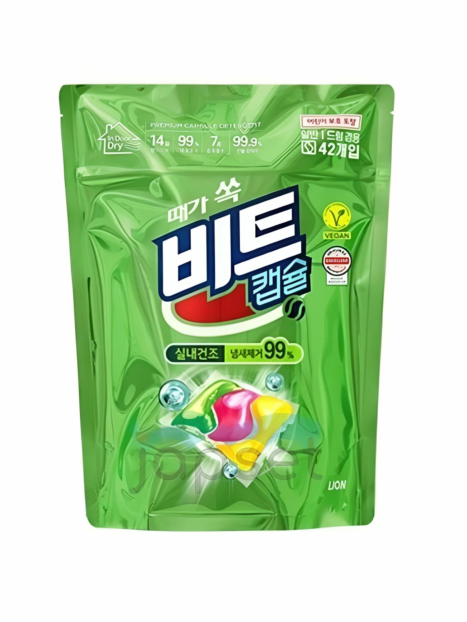 Жидкое средство Lion Korea для стирки, Premium Indoor Drying, Цветы, супердезодорация, капсулы, 18г х 42шт