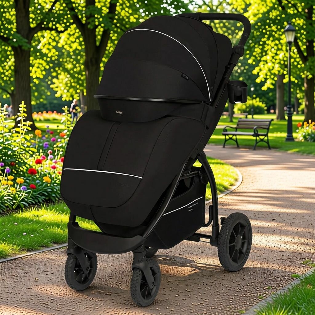 Коляска прогулочная Indigo EPICA SL NEW, 2026 г, с супер мягкой амортизацией , с резиновыми колесами, с дополнительным матрасиком, двойной тканью и регулируемой ручкой. Цвет: Черный