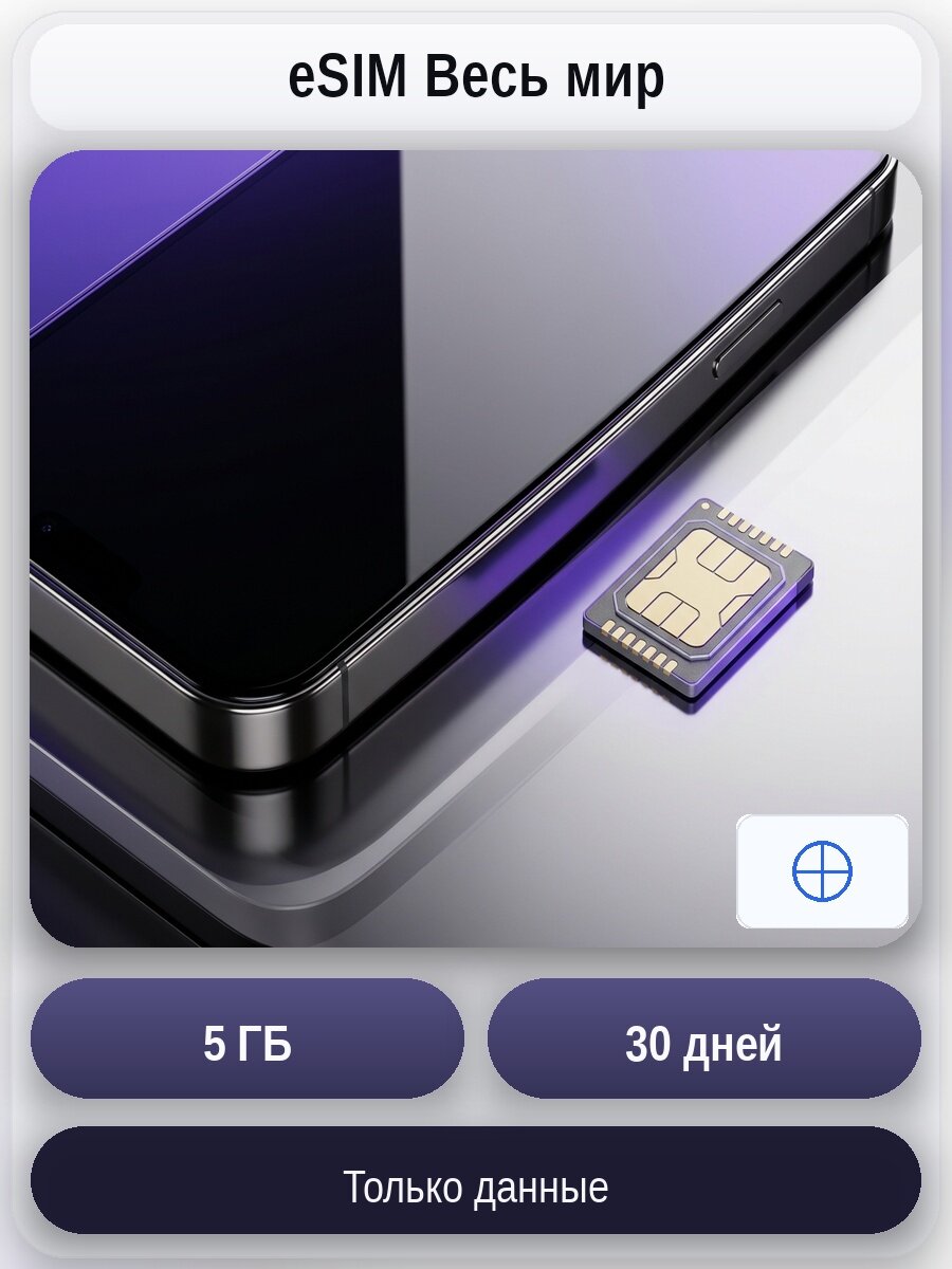 Виртуальная карта еСИМ для интернета Глобальный, пакет трафика пять гигабайт на тридцать дней активации по всему миру