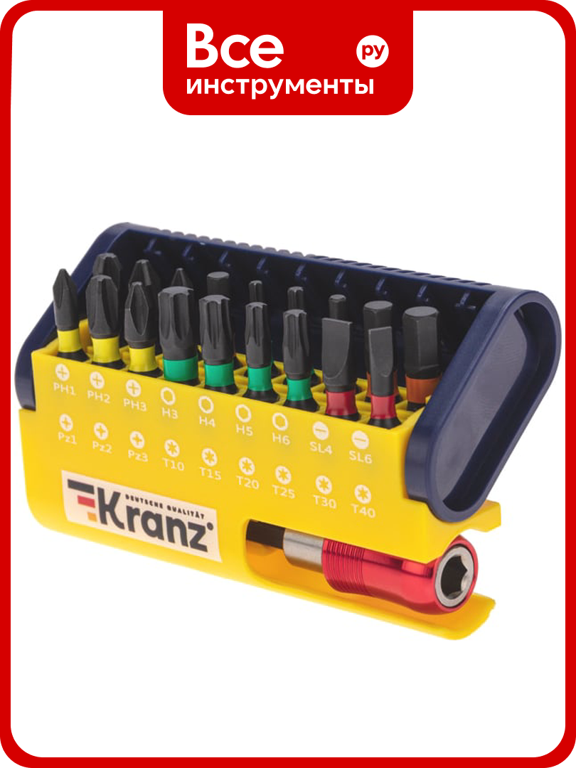 Набор бит с магнитным держателем, пластиковый кейс, 19 шт KRANZ KR-92-0465
