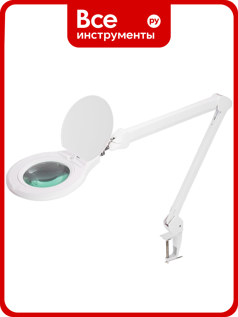 Лупа на струбцине REXANT круглая, 5D, с подсветкой, 72 SMD, сенсорный регулятор яркости, диаметр 152 мм, белая 31-0532