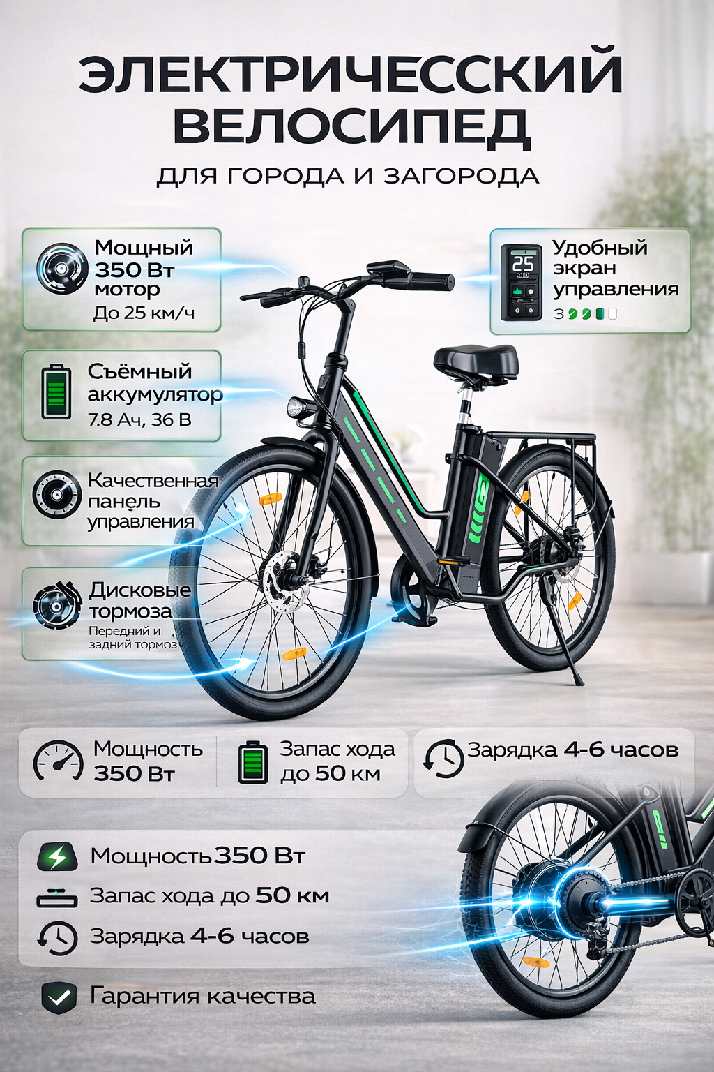 Электровелосипед ElectroD EG08S 350W 36V 7.8Ah, городской, 26 дюймов, дисковые тормоза