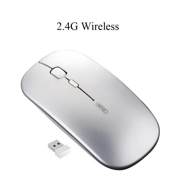 Беспроводная бесшумная мышь INPHIC M1, с usb штекером Bluetooth 5.1, без индикатора заряда, серый