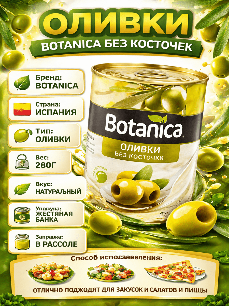 Оливки Botanica без косточки, 280г