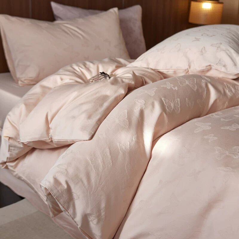 Комплект постельного белья ESIX Yile Home Textiles из 100% хлопка, 60 нитей, жаккардовый, 4 предмета: пододеяльник,