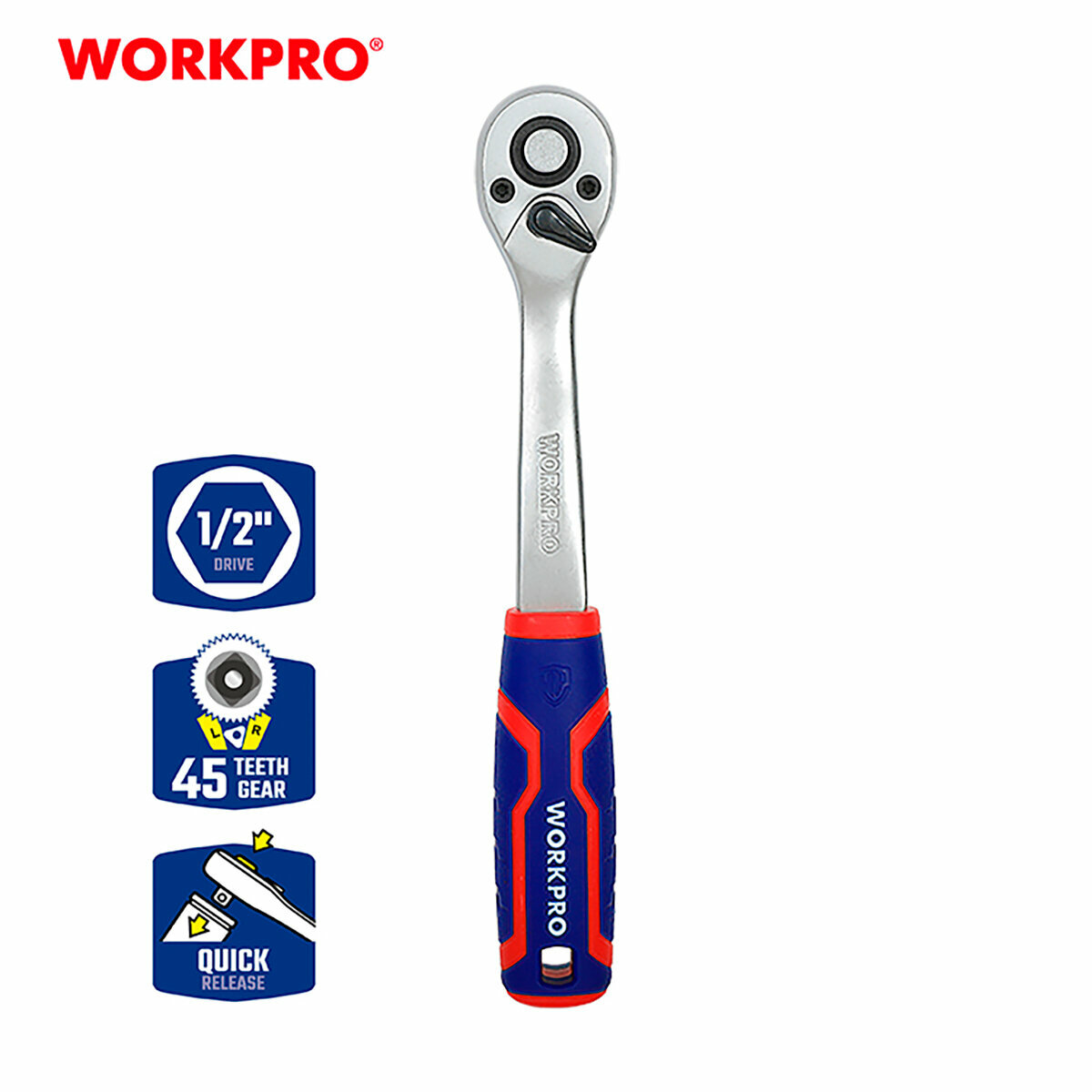 Ключ-трещотка Workpro, 1/2", 45 зубов