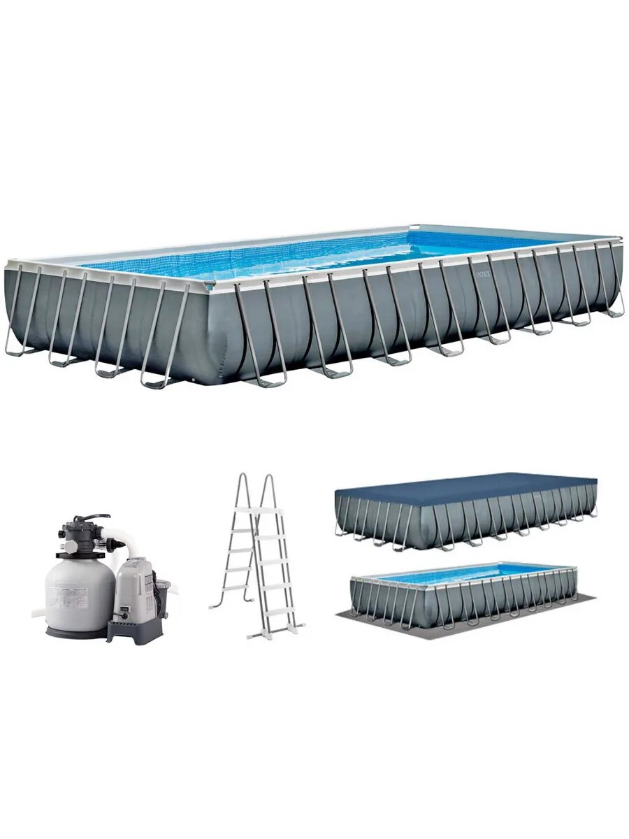 Бассейн каркасный Intex 26378 Ultra Frame 975х488х132 см, серый