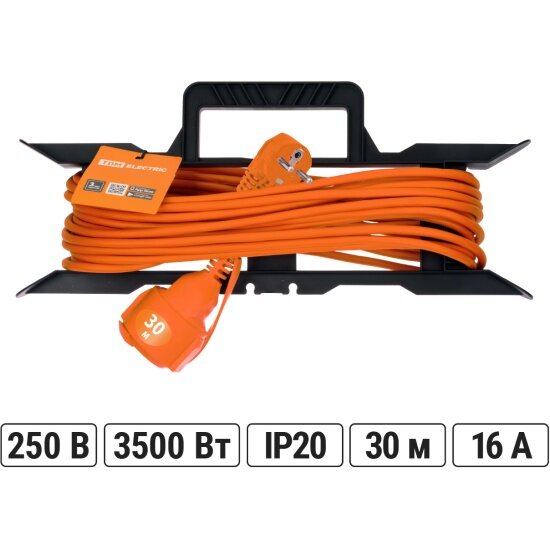 Удлинитель силовой Tdm Electric УХз16-101 (на рамке, штепс. гнездо/30м ПВС 3х1,5), SQ1302-0003