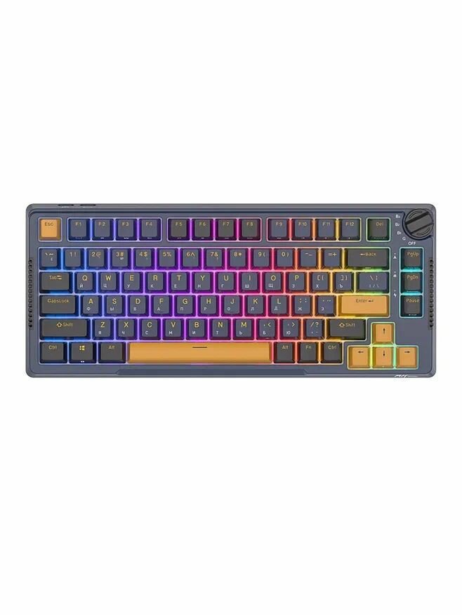 RK Royal Kludge RK-H81 RK Sky Cyan Беспроводная механическая игровая клавиатура, русская раскладка, темно-синяя, темно-коричневая, золотая