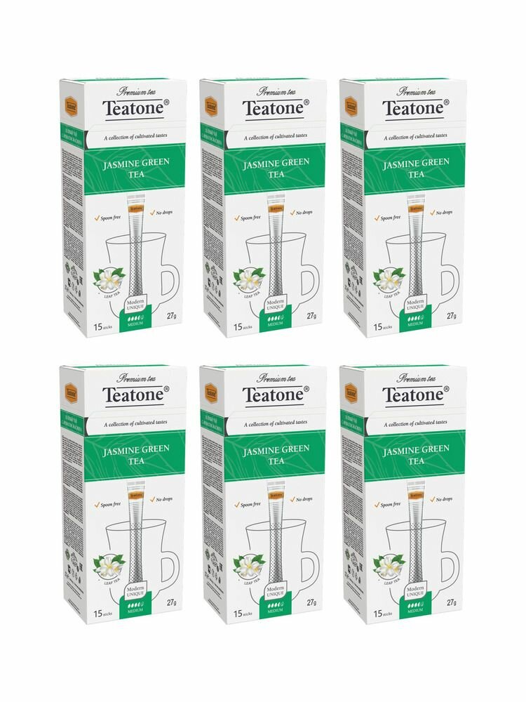 Teatone Чай зеленый жасмин 15 стиков по 1.8 г, 27 г, 6 шт