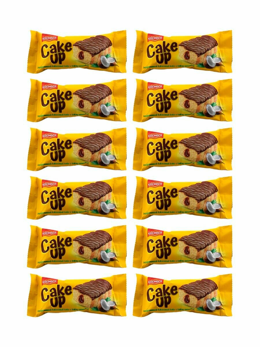 Krember Кекс Cake Up глазированный кокосовый с какао начинкой, 55 г, 12 штук.