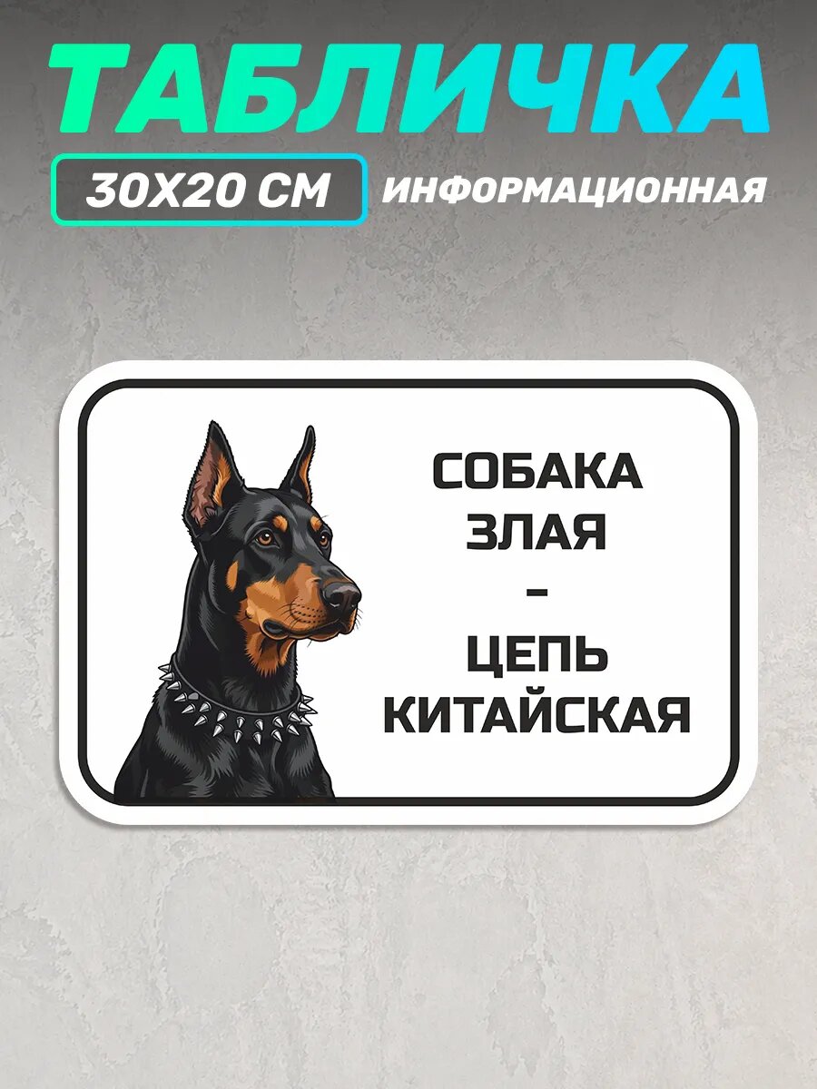 Табличка прикольная Собака злая - цепь китайская