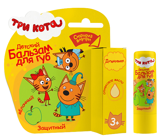 Бальзам для губ детский Три Кота защитный яблочный, 4,2 гр.