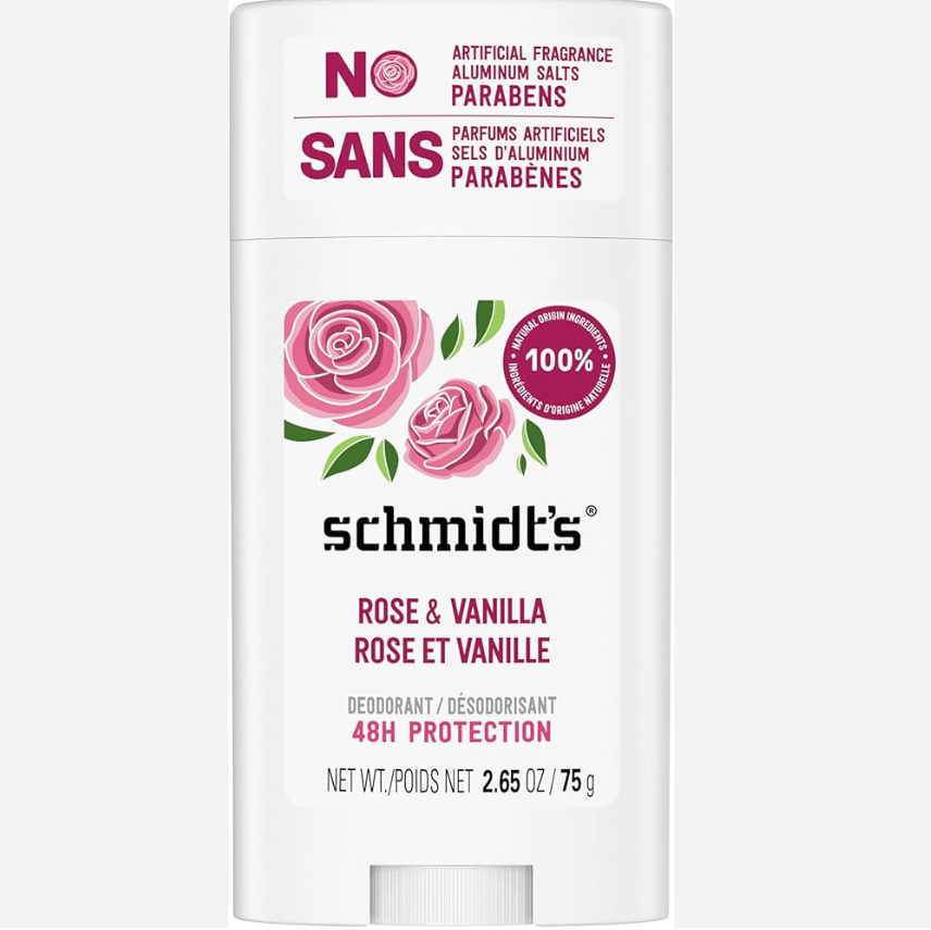 Schmidt's, Натуральный дезодорант без алюминия, 48 часов, Rose & Vanilla, роза и ваниль, 75 г