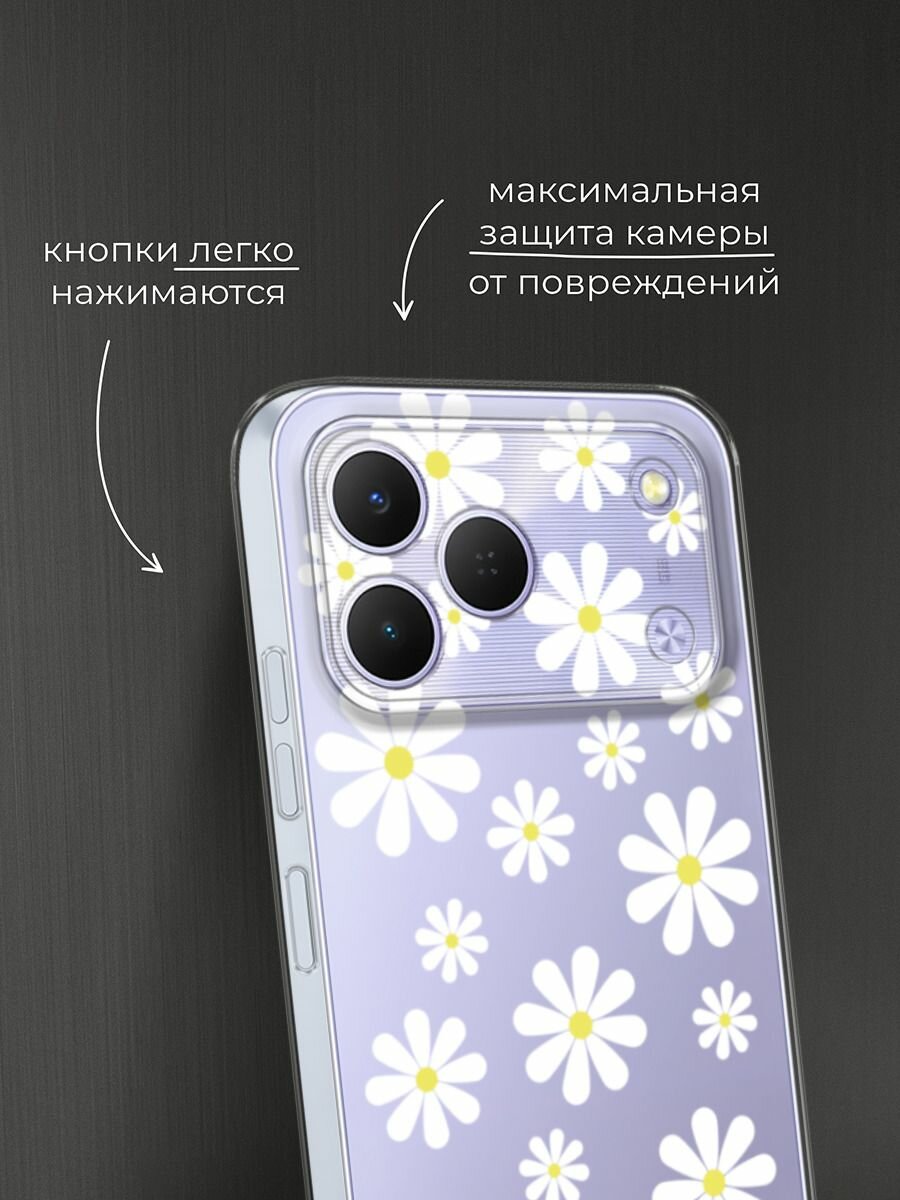 Чехол на Tecno Spark 50 / Текно Спарк 50 с принтом Большие ромашки, прозрачный — фото 1