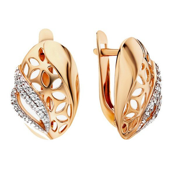 Серьги, красное золото, 585 проба, фианит