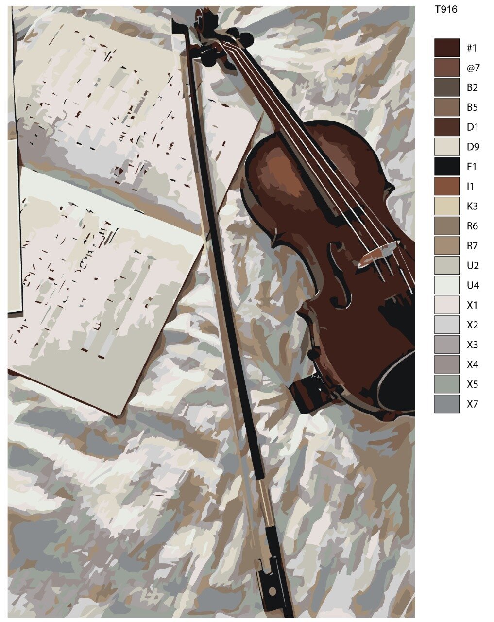 Картина по номерам T916 "Скрипка, музыкальный инструмент" 80x120