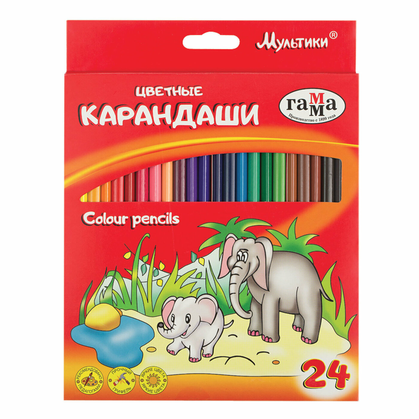 Карандаши цветные Гамма "Мультики", 24 цвета, заточенные, трехгранные (050918_09)