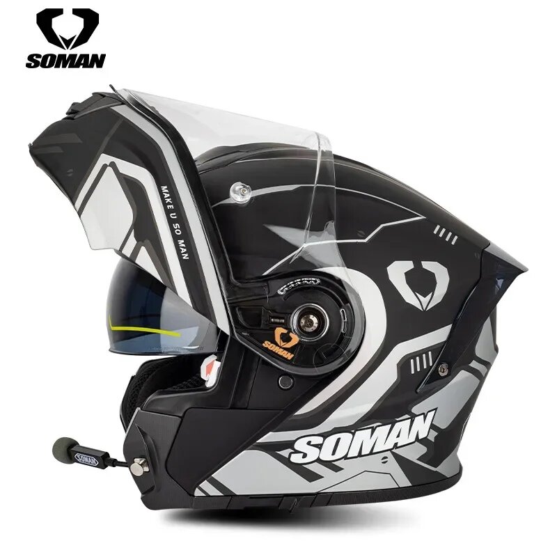 SOMAN SM965 Motorcycle Bluetooth Helmet Flip Up Full Face Casco With DOT&ECE Certification Casque Cycling Helmets