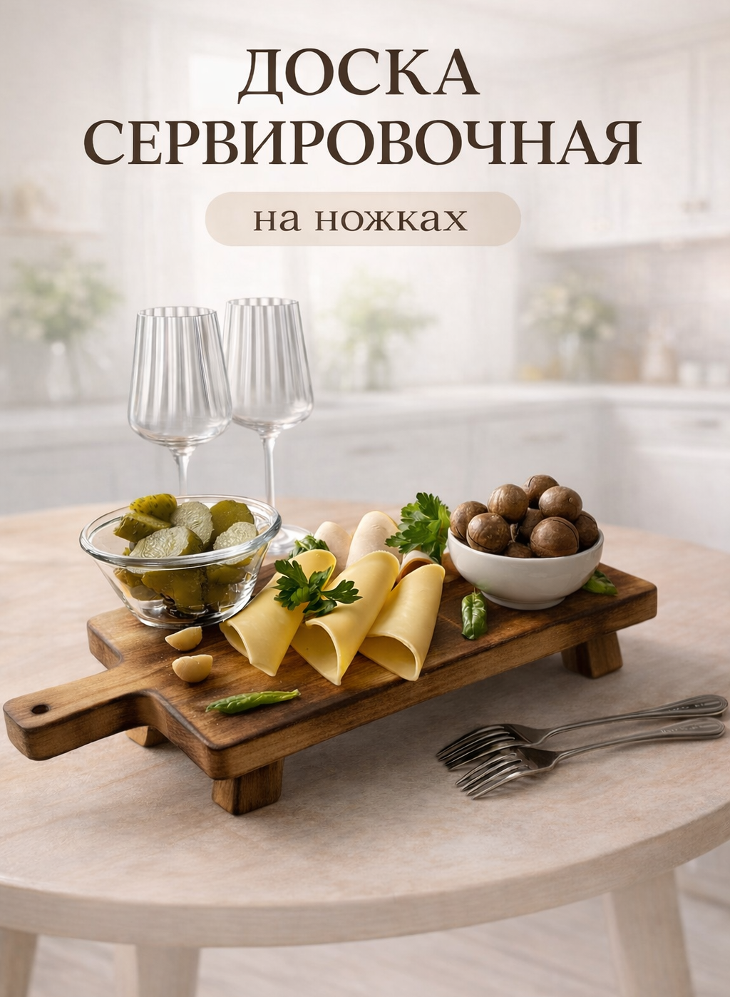 Доска для подачи, сервировочная доска, доска на ножках для закусок