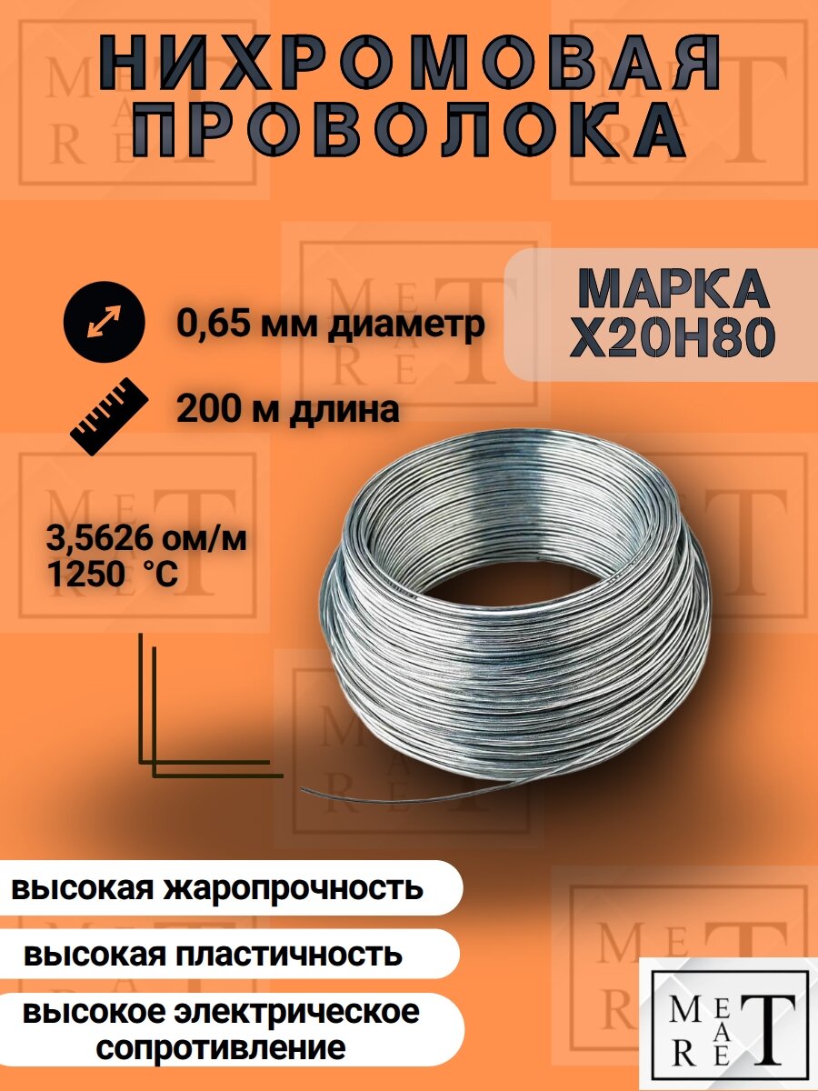 Нихромовая проволока Х20н80 0,65 мм 200 м для резки, ЧПУ, печей