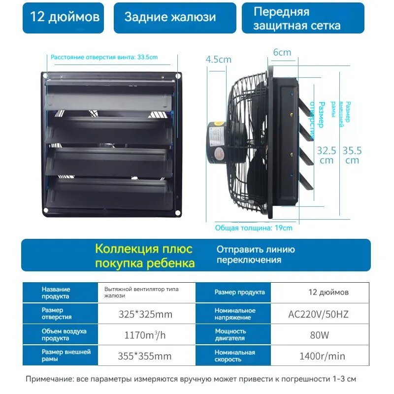 Вытяжной вентилятор с дождевыми ставнями (12 дюймов металлическая защитная сетка)