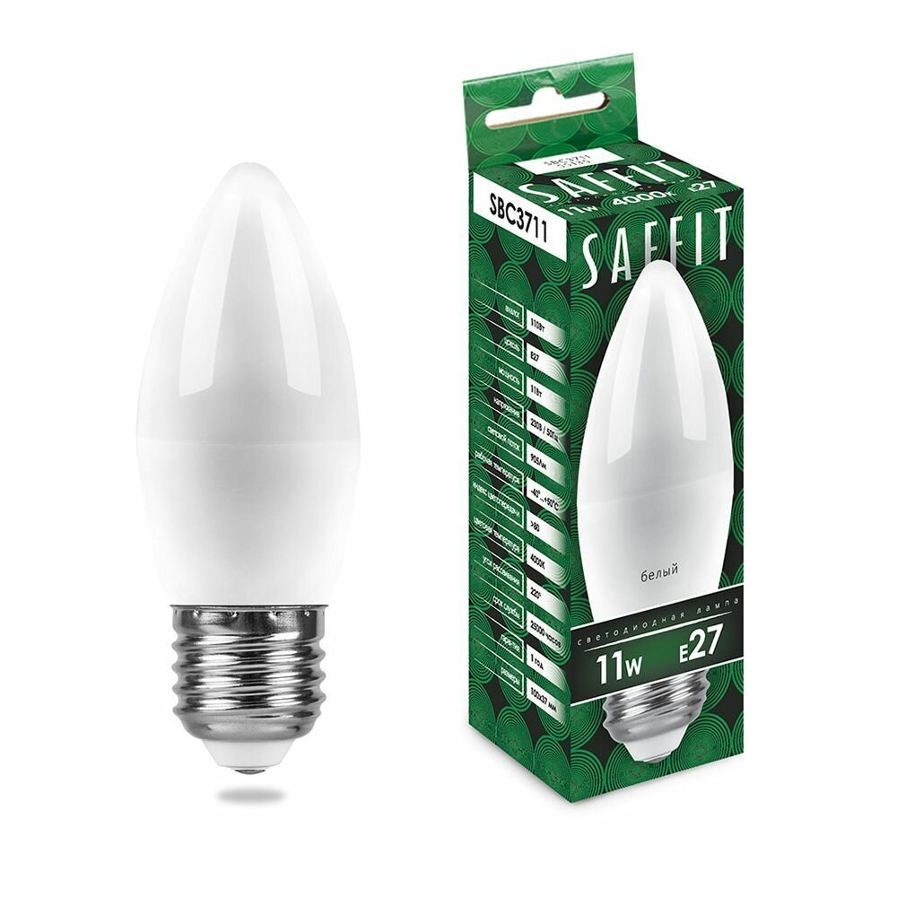 Лампа светодиодная SBC3711 Свеча E27 11W 230V 4000K SAFFIT 551355