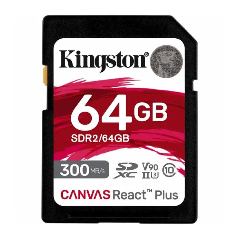 Карта памяти SD 64 Gb kingston SDXC UHS-II U3 V90 Canvas React Plus [SDR2/64GB]