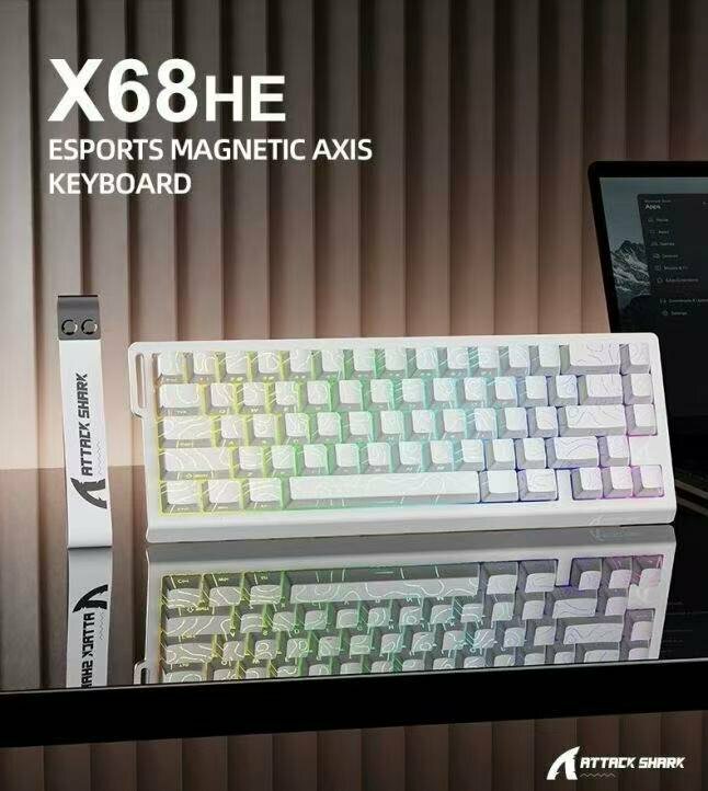 ATTACK SHARK Игровая клавиатура проводная X68HE, (Attack Shark Hall Effect), Проводное соединение, Английская раскладка, белый