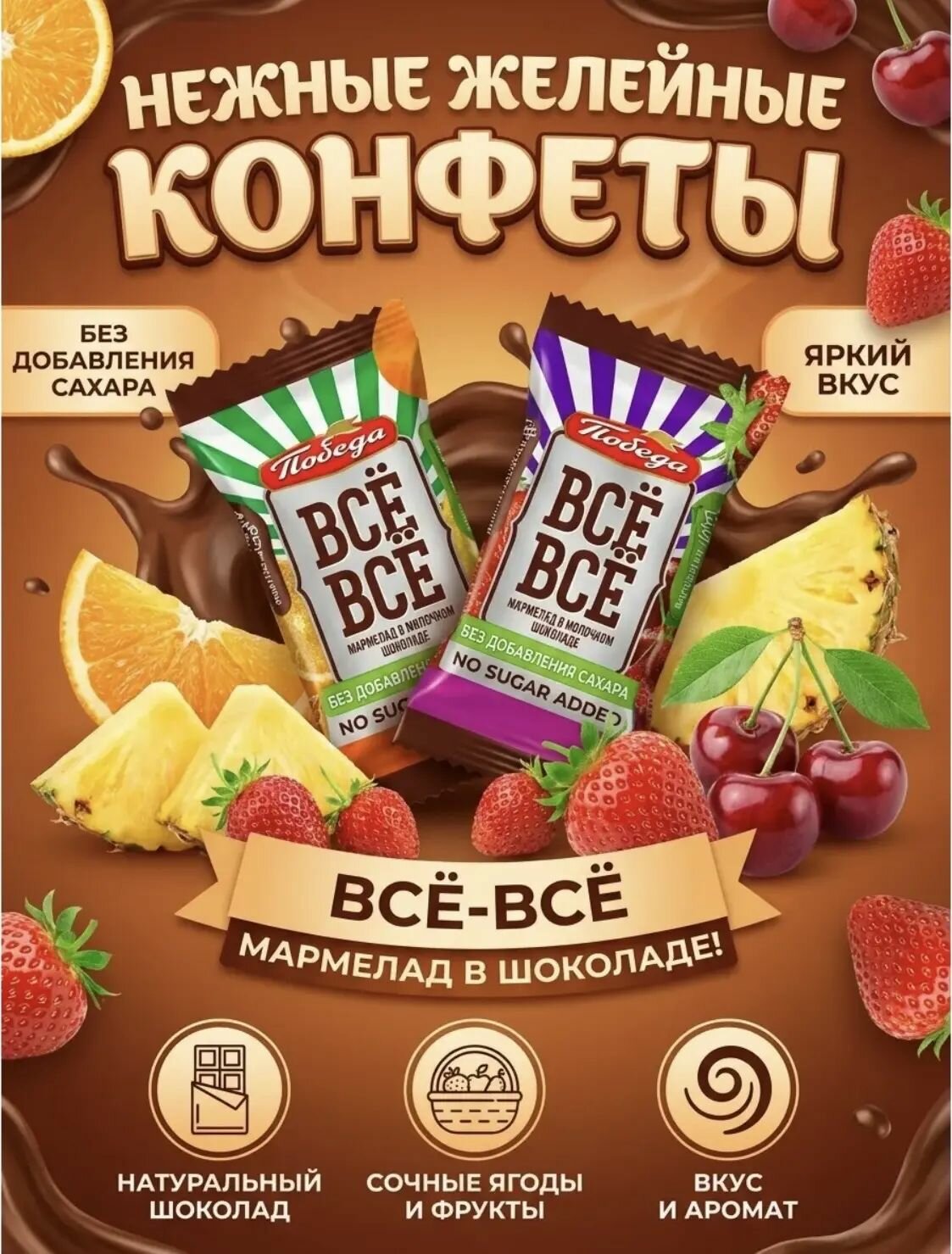 Конфеты Мармелад в молочном шоколаде ВСЁ ВСЁ, 500грамм