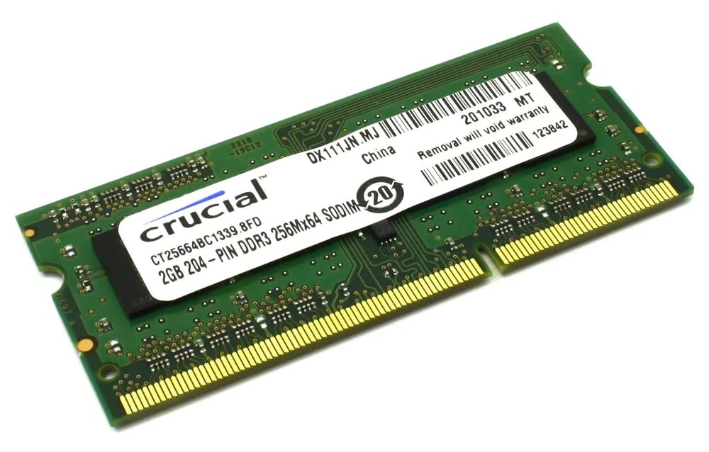 Crucial Оперативная память для ноутбуков DDR3 PC10600 1333Mhz DDR3, 1333 МГц, 1 x 2 ГБ (Модель CT25664BC1339)