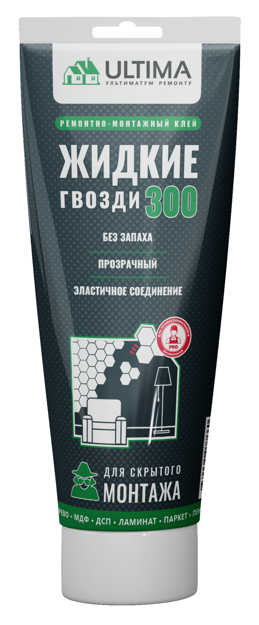 Жидкие гвозди ULTIMA 300 акриловый прозрачный, без запаха, для скрытого монтажа, 250 г