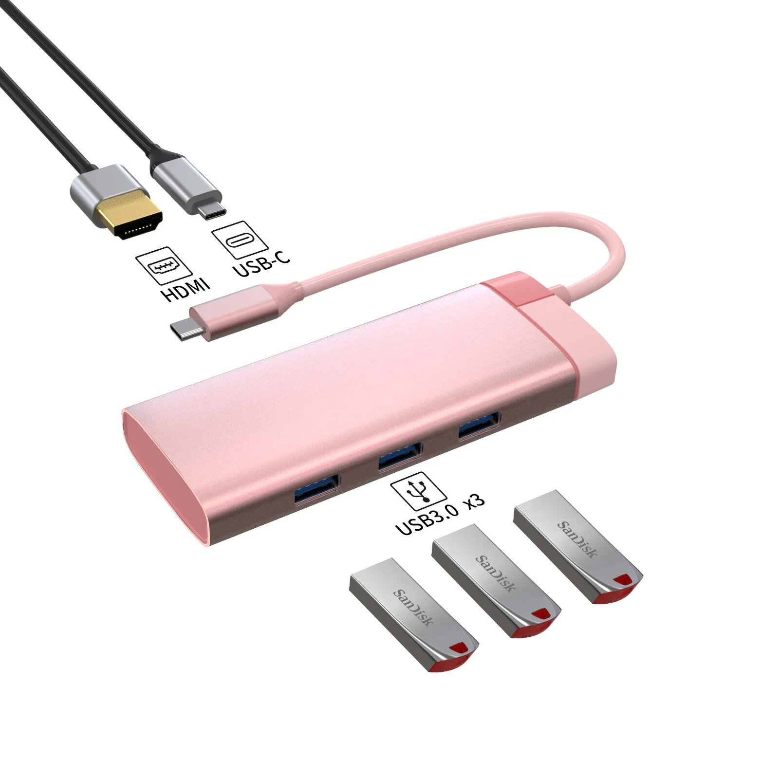 Концентратор USB-C 5 в 1 Pink-BS5A